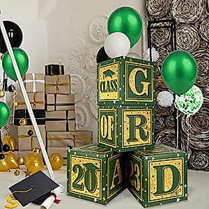 Graduation Balloon Boxes - 4 Sets of "GRAD" and"CLASS OF 2023" with Letters,Green and Gold Blocks for Graduation Ceremony Backdrop, High School College Graduation Party Supplies