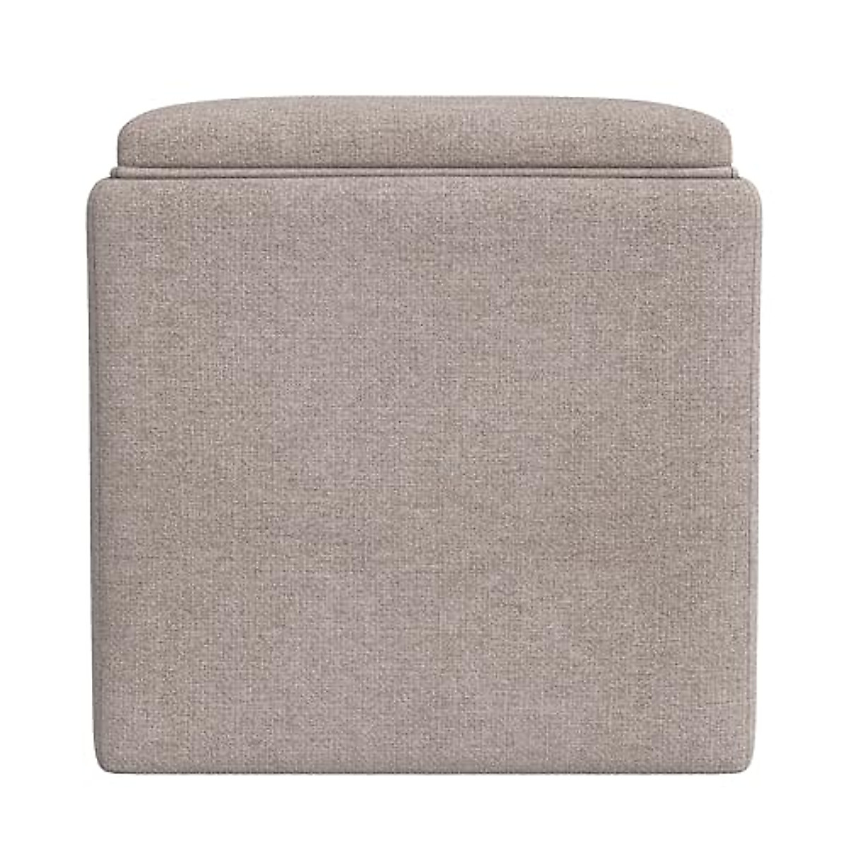 HomePop Home Decor Storage Ottoman with Tray Top|Upholstered Modern Square Storage Ottoman with Storage for Living Room & Bedroom, Light Brown Woven