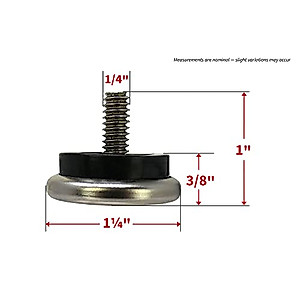 Shepherd Hardware 9451 1-1/4-Inch Threaded Stem Furniture Glides, 1/4-Inch Stem Diameter, Metal Base with Rubber Cushion, 4-Pack,Silver