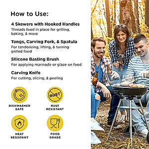 Oyaki Grill Set for Outdoor and Indoor Grilling - Heavy Duty BBQ Tools & Accessories Gift for Men, Dads, and Professional Smokers, 6 Stainless Steel Barbeque Utensils Kit with Case