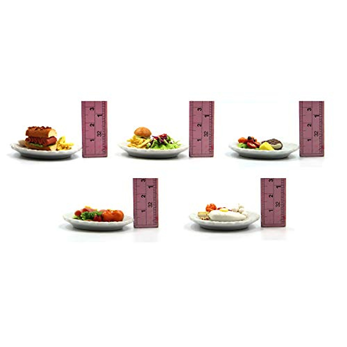 Lovely Mixed 5 Assorted Dollhouse Miniature Food,Tiny Food for Collectibles, Berger Breakfast and Beefsteak SalmonSteak