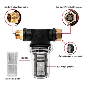 BEETRO Garden Hose Filter for Pressure Washer Inlet Water, Sediment Filter Attachment, with 100 Mesh and 40 Mesh Screen, 3 Sets