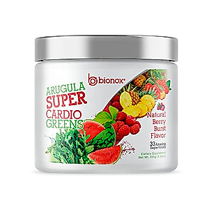 Arugula Super Cardio Greens Natural Preworkout, Cardio Support with 33 Superfoods Barley Grass, Broccoli, Moringa, Beets, Prebiotics, Probiotics, Spirulina, Powder Drink Mix, Berry 30 Days