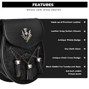 HIGHLAND REDSTONE Scottish Kilt Semi Dress Real leather Sporran (Brown Thistle)