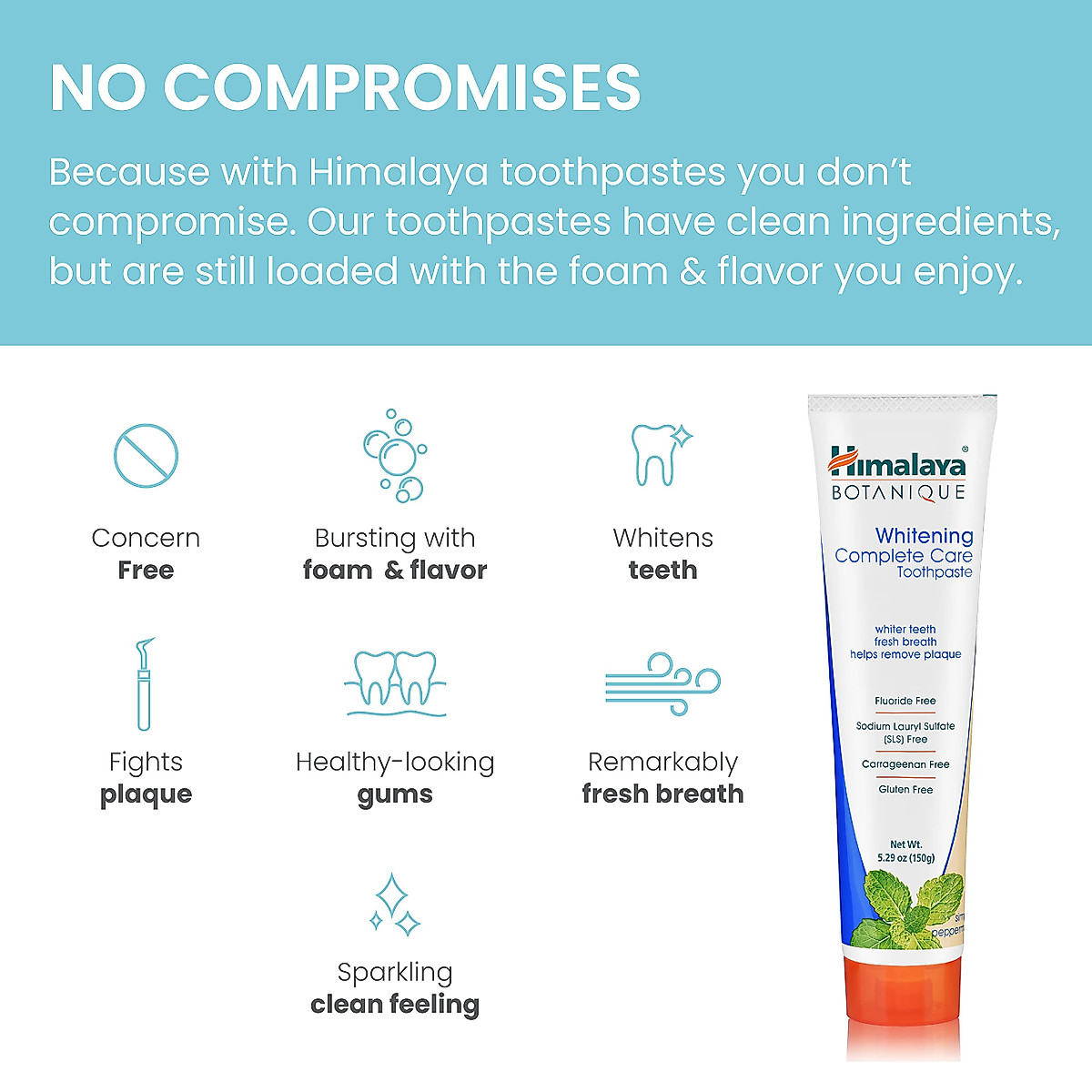 Himalaya Botanique Complete Care Whitening Toothpaste, Simply Peppermint, Fluoride Free for a Clean Mouth, Whiter Teeth and Fresh Breath, 5.29 oz, 2 Pack