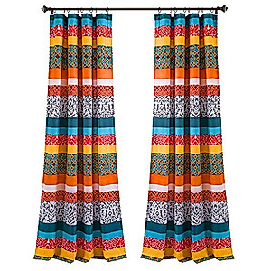 Lush Decor Boho Stripe Window Curtain Bohemian Geomatric Floral Design Panel Pair, 52" W x 84" L, Turquoise & Tangerine