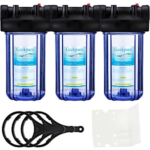 Geekpure 10 Inch Big Clear Water Filter Housing for Whole House Water Filtration with Wrench Bracket -1" Port-4.5" x 10"