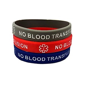 No Blood Transfusion Silicone Adult Medical Alert Bracelets Set of 3