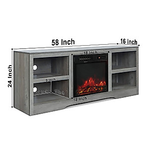 ENSTVER 58" TV Stand with Electric Fireplace,Fireplace Console,Storage Shelves Entertainment Center for Living Room,Gray
