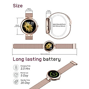 Smart Watch for Women IP68 Waterproof, Round Women's Watch for iOS Android Phones Fitness Tracker Smartwatch with Heart Rate Monitor Steps/Sleep Tracker Slim Gold (Sport & Metal Bands Included), LYNN