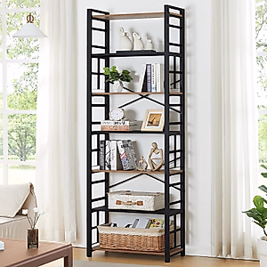 HOMBAZAAR 7 Tier Bookshelf,84 inch Tall Industrial Bookcase with Metal Frame and Open Shelves,Rustic Heavy Duty 7 Shelf Bookcase, Office Book Shelves for Living Room and Bedroom,Brown