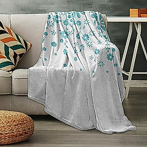 Throw Blanket- Teal Petal Flower Vine Soft Warm Plush Fleece Bed Throw,50x60In Flannel Blankets Abstract Plant Bedding Throws for Women/Men Bedroom Living Room Office Decor Simple Pastoral Floral