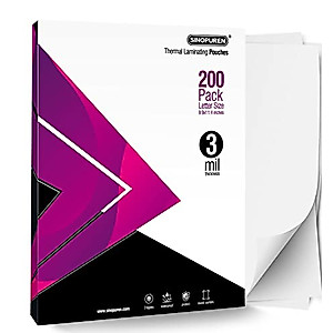 SINOPUREN Thermal Laminating Pouches, 3mil Laminating Sheets, 8.9x11.4 Inches, Letter Size, HeatSeal, Clear (200pack)
