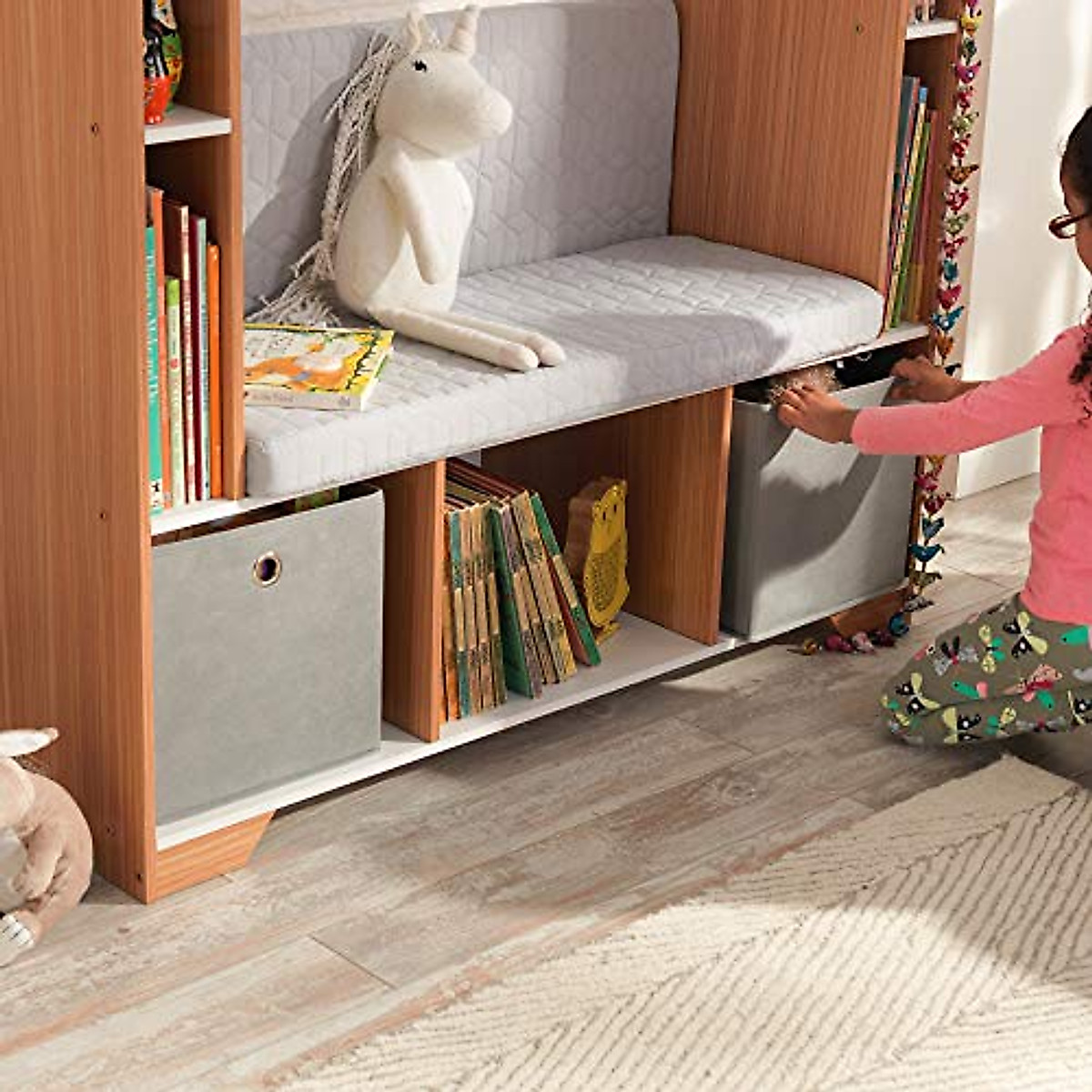 KidKraft Little Dreamer Deluxe Reading Nook, Children's Bookcase Furniture with Storage Bins, Gift for Ages 3-8 44 x 15.8 x 54.2