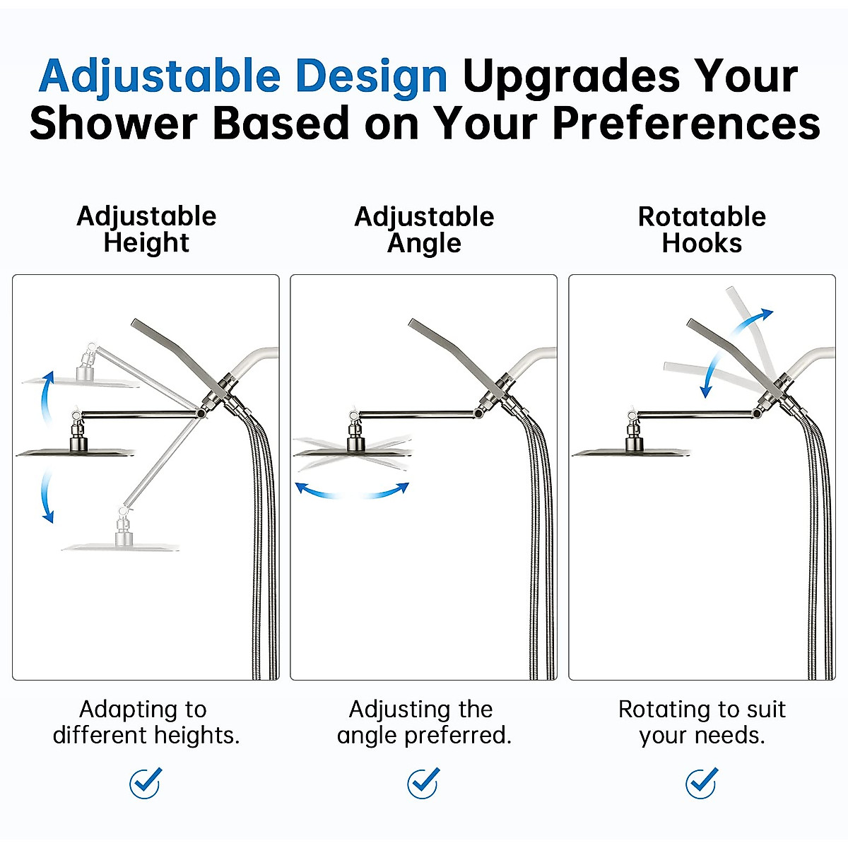 G-Promise All Metal 8" Dual Square Shower Head Combo | Rain Shower Head | Handheld Shower Wand | Adjustable | Smooth 3-Way Diverter | 71" Extra Long Hose - A Bathroom Upgrade (Brushed Nickel)