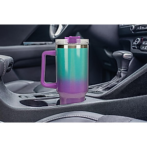 Elanze Designs Strong African Elephant Animal Sunbeam 40 oz. Stainless Steel, Large Water Bottle Coffee Mug, Spill & Leak Resistant, Thermal Travel Tumbler with Handle, Lid & Straw, Teal & Purple