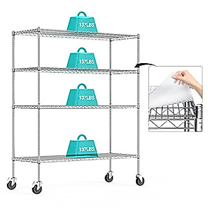Raynesys NSF-Certified Wire Shelving with Wheels and Shelf Liners Set of 4, Heavy Duty Commercial-Grade Adjustable Utility Shelf, Metal Storage Rack, 2000Lbs Capacity, 4-Tier 60x24x72 in, Chrome