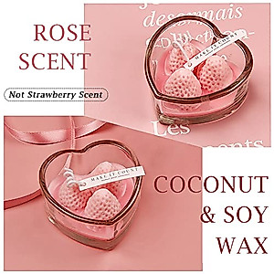 Scented Candles Gifts for Women, Strawberry Shaped Rose Scent Heart Candles Pink Candles Decorative Candles, Gifts for Women Mother's Day Birthday Wedding Anniversary, Home Decor Soy Candles Non-Toxic