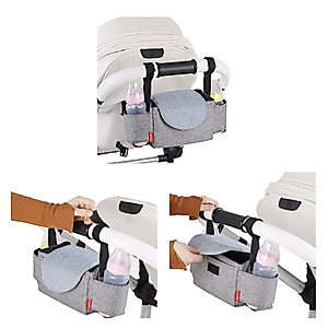 Universal Stroller Caddy, Stroller Organizer Featuring 6 Built-In Pockets, Adjustable Straps To Fit Nearly Any Stroller Active (Gray)