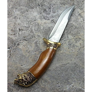 11" Bear Head Golden Fixed Blade Collectors Survival Hunting Knife W/Decorative Sheath by Survival Steel
