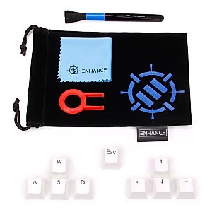 ENHANCE PBT Keycaps Set Doubleshot Key Caps Gaming Keyboard Upgrade Kit - Plastic Backlit Clear WASD Compatible with Mechanical Switches - Keycap Puller, Dust Brush and Microfiber Cloth - Blue