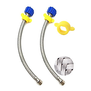 Klabb Flexible Toilet Water Supply Line 12inch,Stainless Steel Braided Hose With 3/8 Female Compression Thread x 7/8 Female Ballcock Thread，2pack