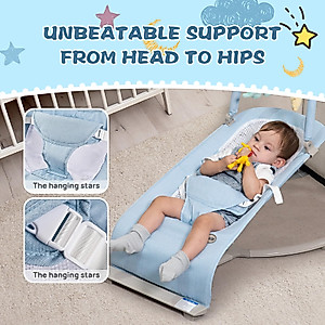 Baby Bouncer, Portable Soothing Baby Bouncer Seat and Swing with 3-Point Harness Comfortable Baby Rocker for Babies 0-6 Months, 0-20 lbs (Light Blue)