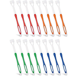16 Pieces Three Sided Toothbrush Autism Toothbrush Bristle Travel Toothbrush for Kids Complete Teeth Gum Care Great Angle Bristles to Clean Each Tooth, Soft/Gentle (Green, Blue, Yellow, Red)