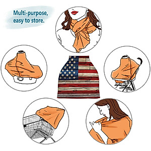 Baby Carseat Cover Canopy Breastfeeding Cover - Old Painted American Flag Nursing Cover Blanket Breathable Baby Girl Stroller Cover Baby Shower Gifts for Girl Boy