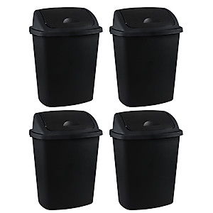 Cand 70 Liter Garbage Can 4 Pack, Black Trash Bin with Swing Lid, Plastic Garbage Can Swing Cover