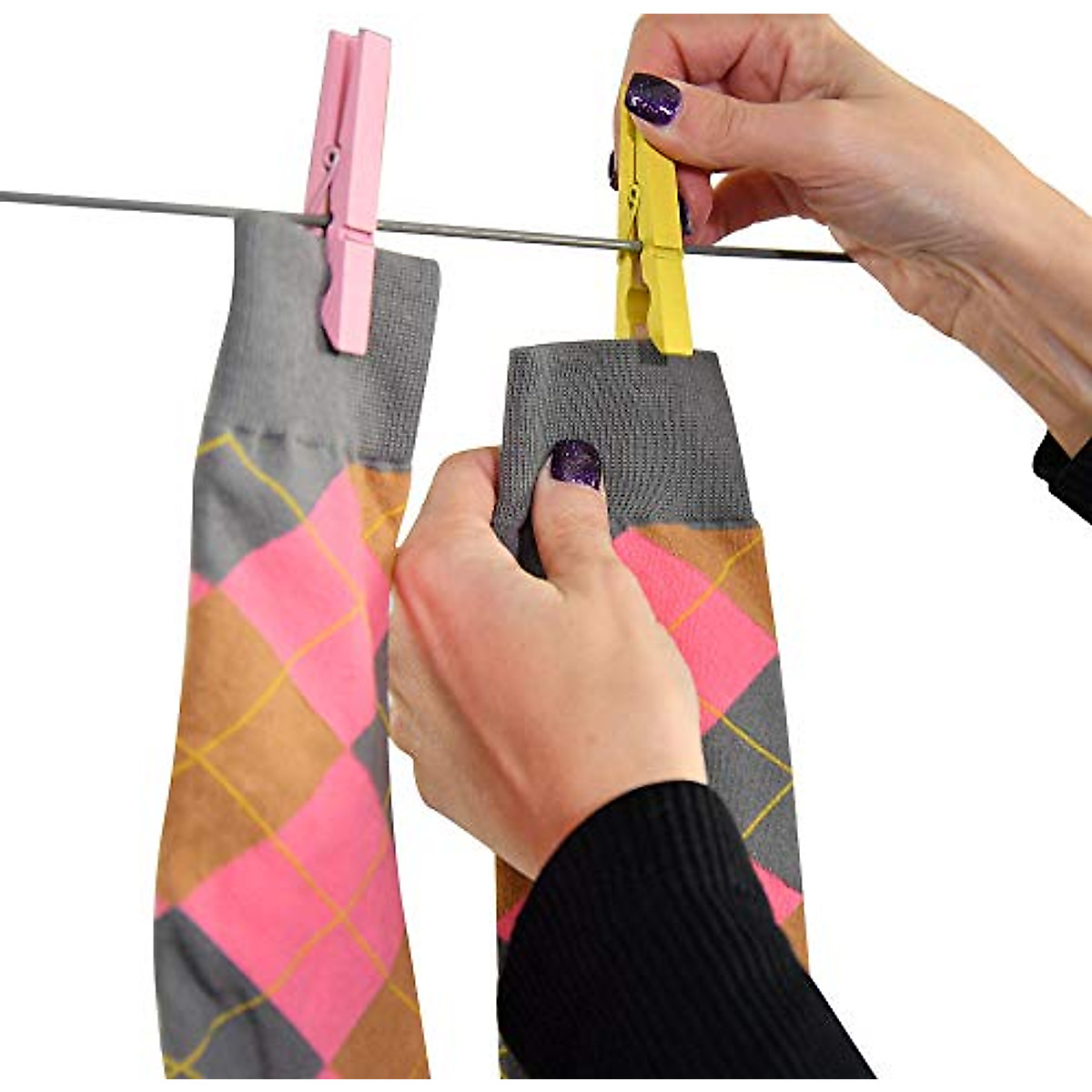 Home-X Set Large Colorful Heavy-Duty Wooden Clothespins Set of 24-8 Colors-3”L