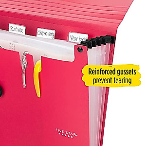 Five Star 6-Pocket Expanding File Organizer, Plastic Expandable File Folders with Pockets and Tab Inserts, 13" x 9-1/4", Holds 11" x 8-1/2", Bungee Closure, Color Will Vary, 1 Count (35552)