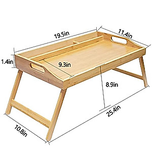 Natural Bamboo Bed Tray Table,Large Breakfast Tray with Handles Folding Legs with Media Slot and with Phone Holder，Foldable Platter Tray,Laptop Desk,Flat TV Tray Kitchen Serving Tray (Yellow)