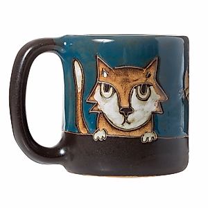 Mara Stoneware Teal Cats Kittens Kitties 16oz Handcrafted Mug