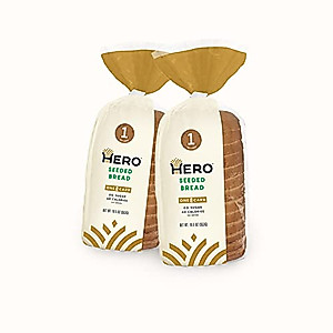 Hero Seeded Bread — Delicious Bread with 1g Net Carb, 0g Sugar, 60 Calories, 12g Fiber per Slice | Tastes Like Regular Bread | Low Carb & Keto Friendly Bread Loaf —15 Slices/Loaf, 2 Loaves
