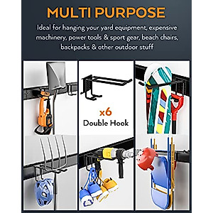 INCLY Garage Organization Storage Wall Mount, Garden Tool Organizer Systems, 48 Inch Heavy Duty Tool Storage Rack for Garage Wall with 6 Adjustable Hooks and 3 Rails