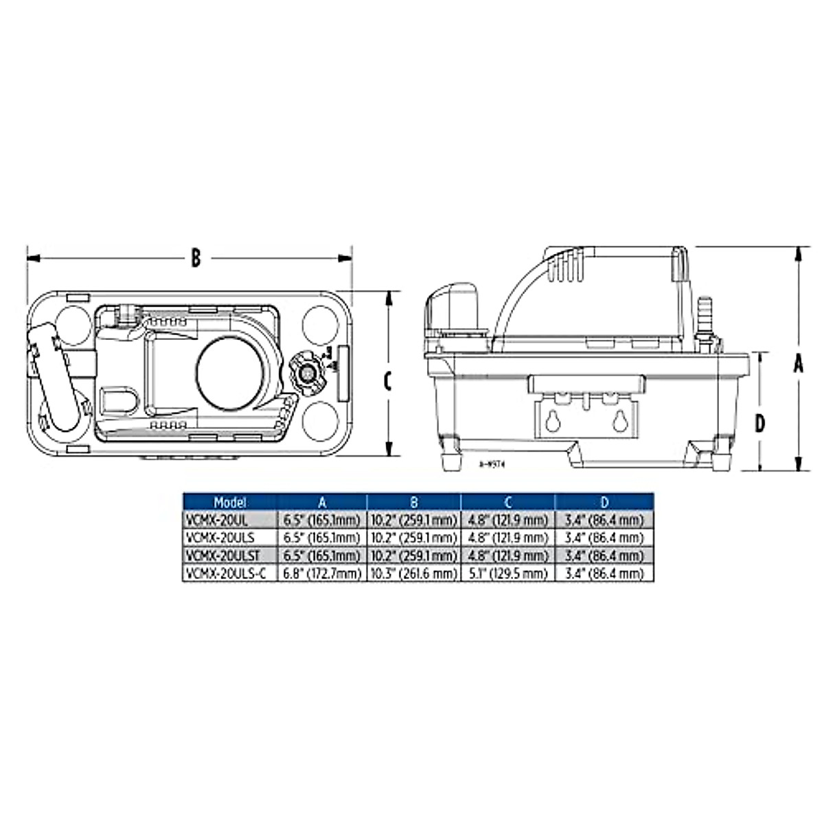 Little Giant VCMX-20ULST 115 Volt, 1/30 HP, 84 GPH Automatic Condensate Removal Pump, 6-Ft. Power Cord, Safety Switch, 20-ft. 3/8-inch Tubing, Blue, 554550