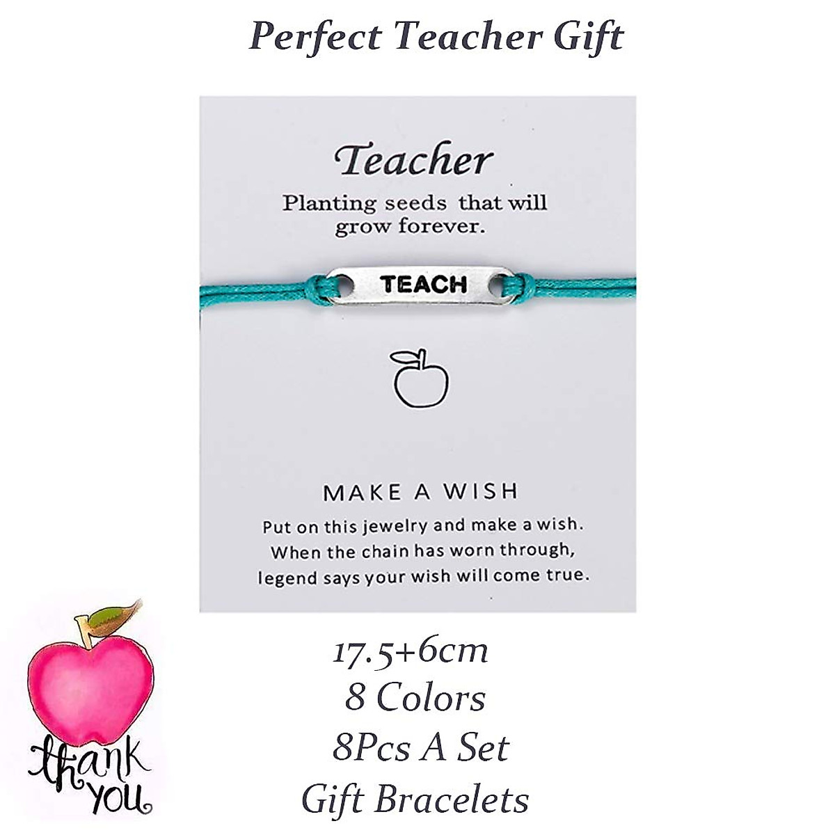 VALIJINA 8 Pieces Teach Blessing Card Bracelets for Women Men appreciation gifts Bracelets Card Teacher Bangles Teacher's Day Gift Bracelets Back to School Gifts