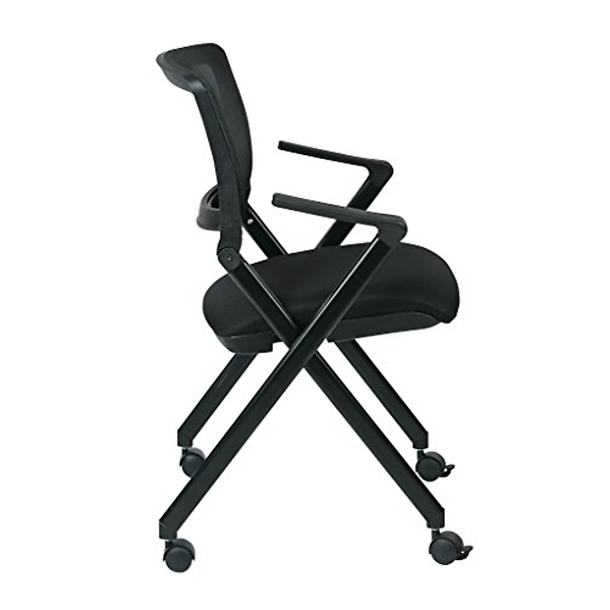 Office Star FC Series 2-Pack Folding Nesting Chairs with Breathable Mesh and Padded Fabric Seat, Icon Black with Black Frame