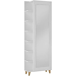 Pemberly Row Modern Wood 7 Shelf Shoe Rack with Mirror in White