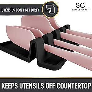 Simple Craft Silicone Utensil Rest with Drip Pad for Multiple Utensils - Heat-Resistant, Spoon Rest & Spoon Holder for Stove Top, Kitchen Utensil Holder for Spoons, Ladles, Tongs (Black)
