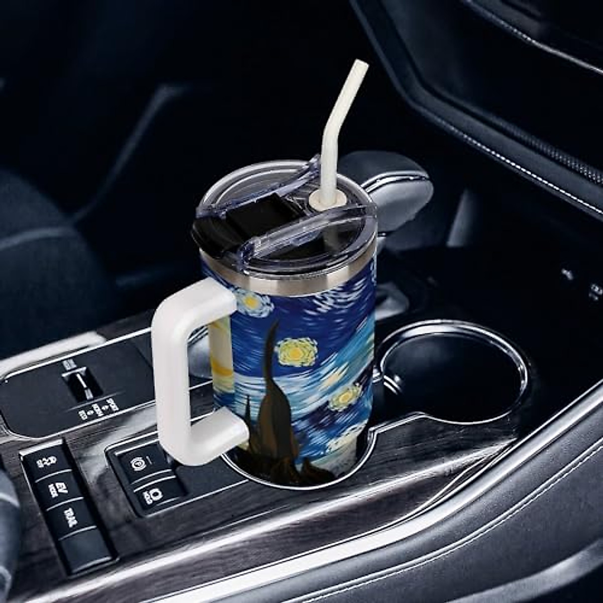 40 Oz Starry Night Insulated Stainless Steel Tumbler with Handle & Straw Lid, Reusable Travel Cupholder Friendly Mug for Coffee, Water, Tea