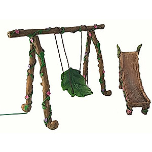 GlitZGlam Fairy and Gnome Miniature Swing and Slide Set - A Fairy Garden Accessory