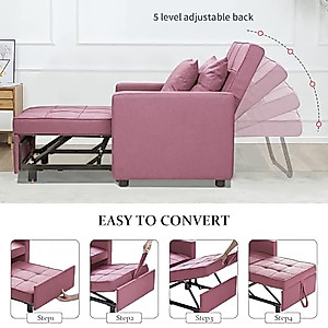 GOOGIC Convertible Chair Bed - Folding Sofa Bed Chair with Adjustable Backrest, 3-in-1 Multi-Functional Pull Out Sleeper Chair Bed Single Armchair Sofa Bed with Side Pocket (Pink)