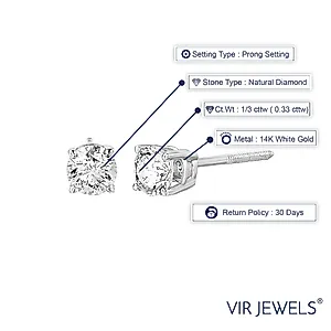 Vir Jewels 1/3 cttw Diamond Stud Earrings 14K White Gold