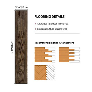 Decotalk Peel and Stick Wood Flooring Vinyl 15pcs Brown Wood Floor Tiles Self Adhesive 36"x6" Bathroom Floor Tile Waterproof Soft Vinyl Plank Flooring Laminate Wood Flooring Tiles for Kitchen Bathroom