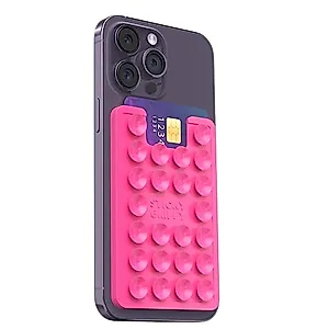 StickyGrippy Suction Phone Card Holder Mount, Phone Wallet, Silicon Adhesive Phone Accessory for iPhone and Android, Hands-Free Mirror Shower Phone Holder, TikTok Videos and Selfies (Pink)