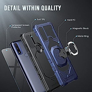for Motorola Moto G Pure Case: with Tempered Screen Protector & Built in 360° Adjustable Ring Kickstand Shockproof Protection TPU Bumper Armor Design Phone Cover for Moto G Pure - Blue