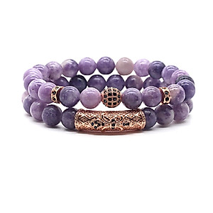 Amethyst Bracelet, Handmade Beaded 8MM Healing Crystal Beads,Stretchable Stretch Bracelet,Protection Bracelet,Yoga Chakra Bracelet,Bring Good Luck, Prosperity and Happiness,Women's Gifts