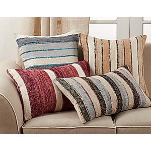 SARO LIFESTYLE Lynn Collection Striped Throw Pillow Cover, 16"x24", Natural